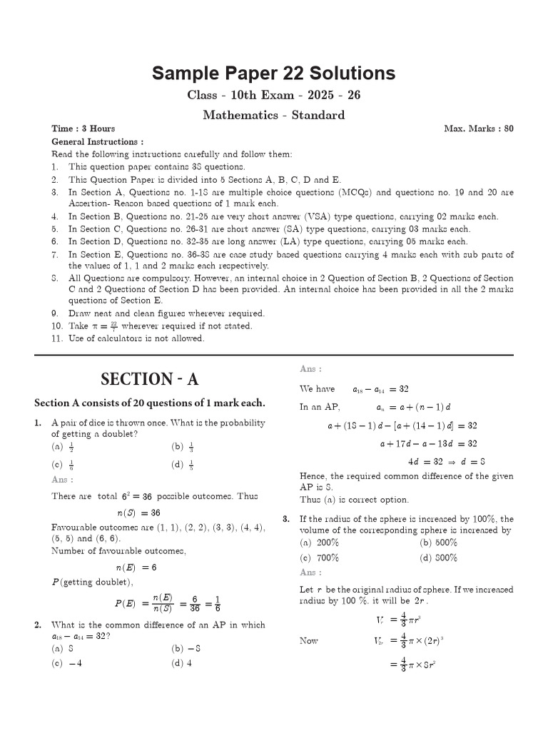Nodia Class 10 Maths Solution Paper 22 | PDF | Zero Of A Function ...