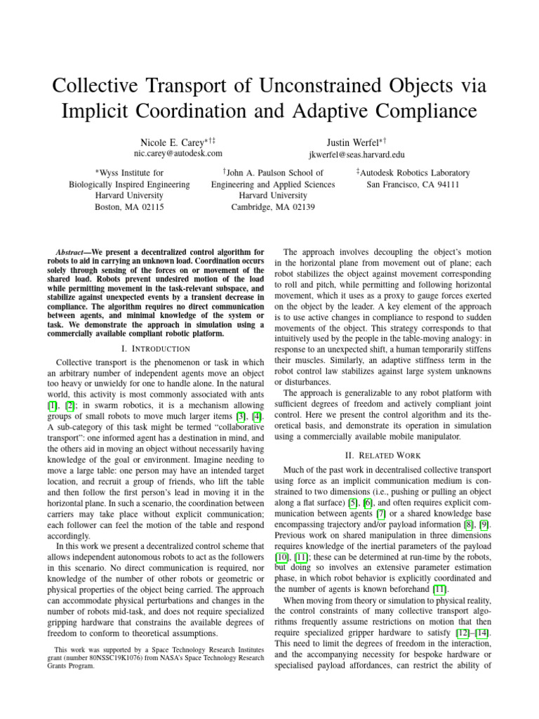 36_Collective_Transport_of_Unconstrained_Objects | PDF | Force ...