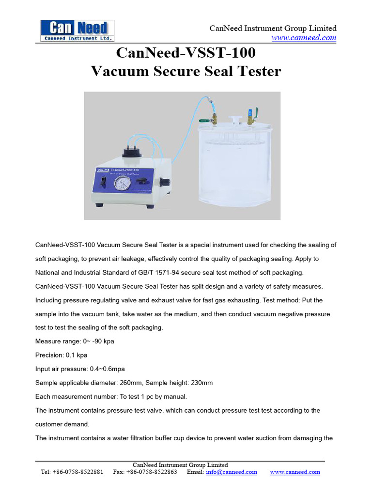 CanNeed-VSST-100 Vacuum Secure Seal Tester | PDF