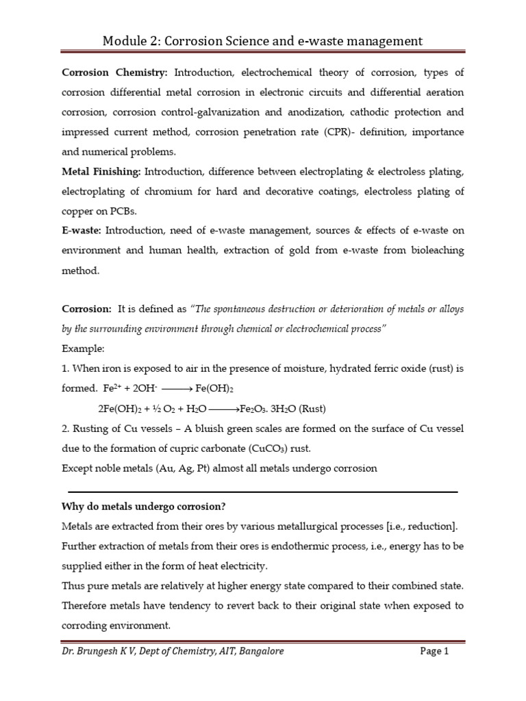 Module 5 Notes - Corrosion Science and e Waste Management | PDF ...