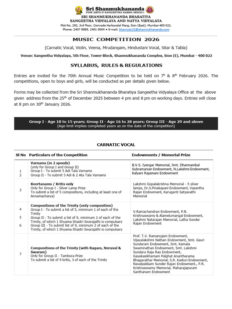 Music Competition 2026: Rules & Categories | PDF | Classical And Art ...