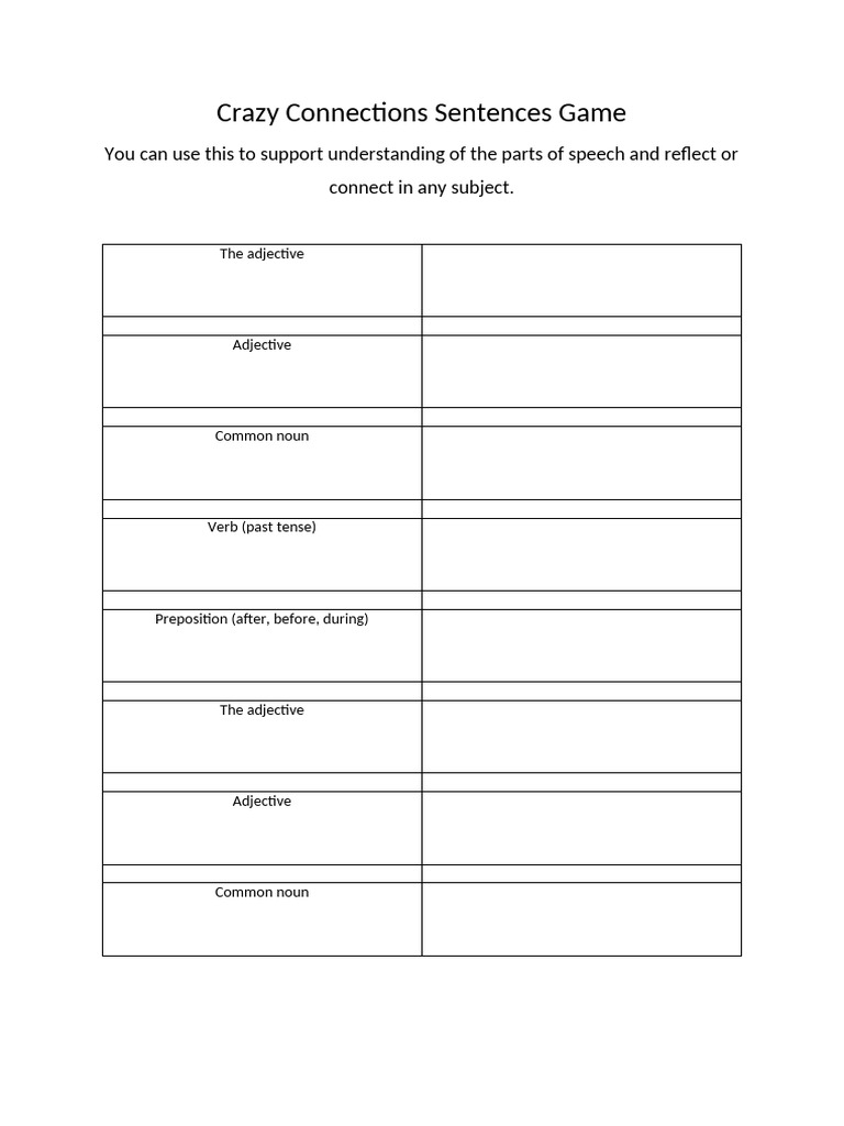 Crazy Connections Sentences Game Guide | PDF