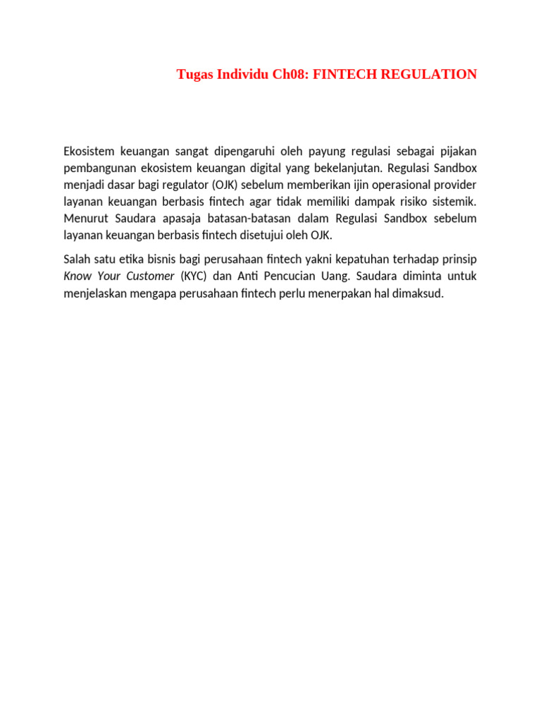 Batasan Regulasi Sandbox Fintech OJK | PDF