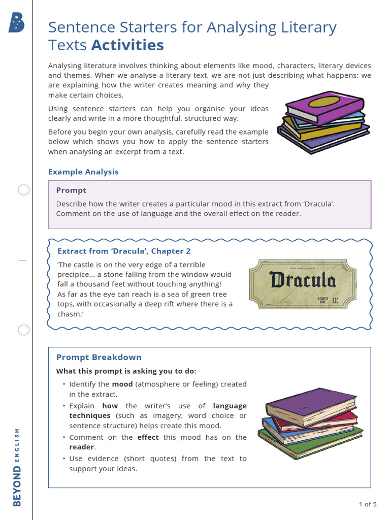 Sentence Starters for Analysing Literary Texts | PDF