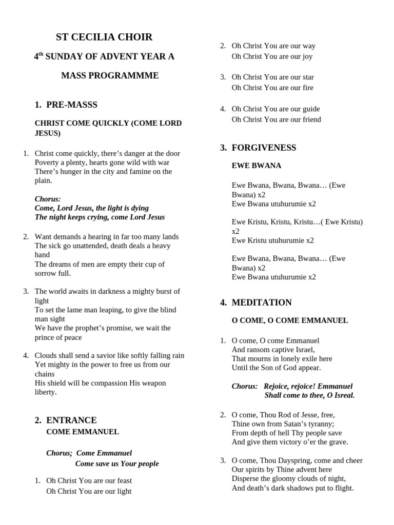 St. Cecilia Choir Advent Mass Program | PDF | Jesus | God In Christianity
