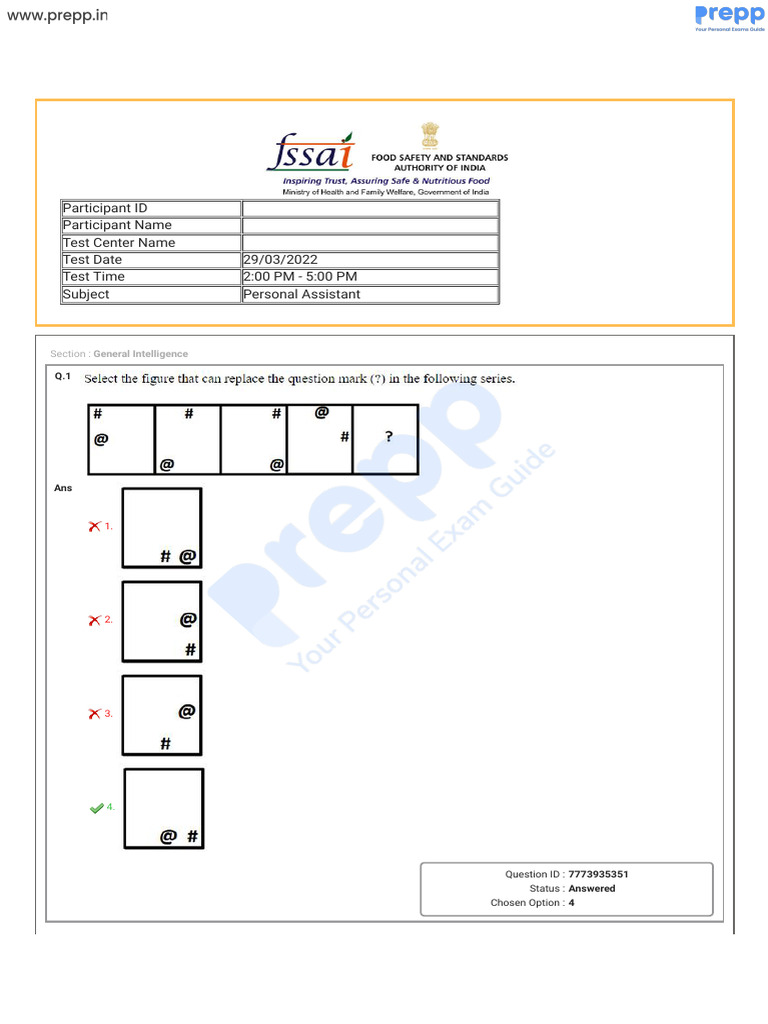 FSSAI Personal Assistant March 29 2022 Shift 3 English ...