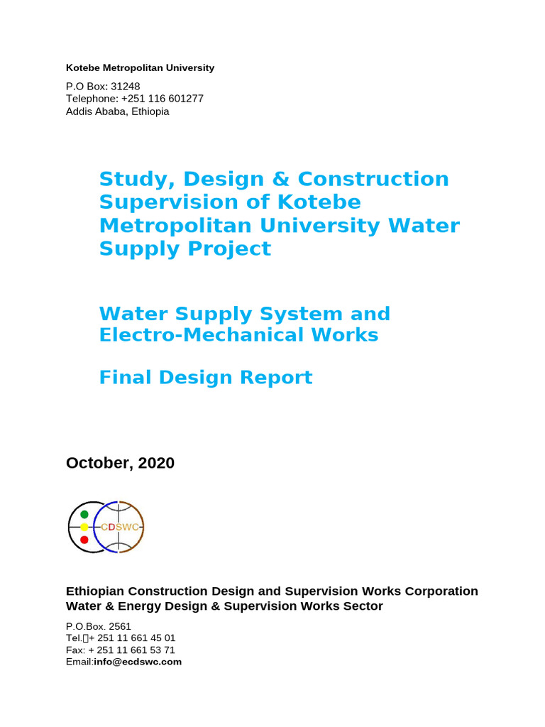 Kotebe University Water Supply Design Report | PDF | Water Supply ...