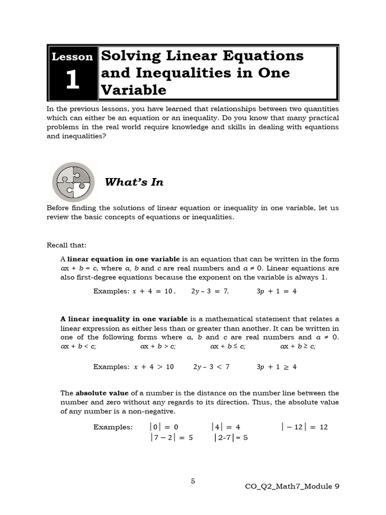 Solving Linear Equations & Inequalities | PDF | Inequality (Mathematics ...