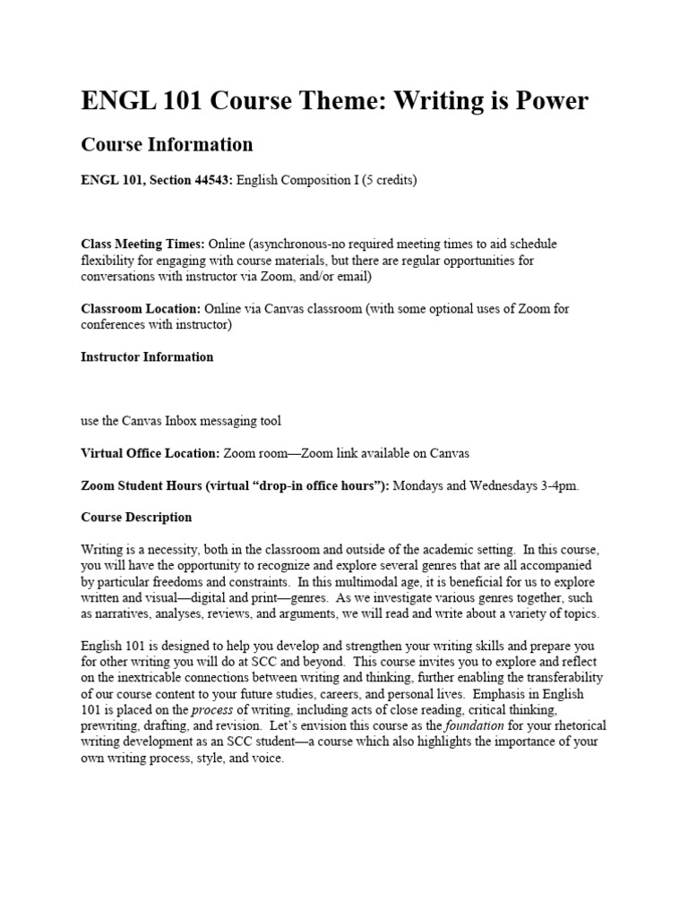 ENGL 101: Writing is Power Course Guide | PDF | Educational Technology ...