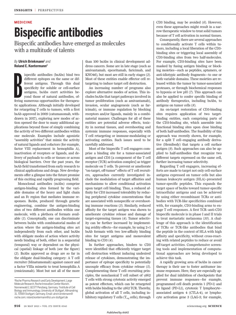 Bispecific Antibodies 2021 | PDF | T Cell | Antigen