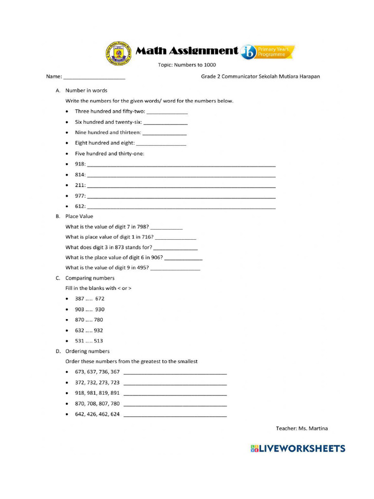 Math Live Worksheet | PDF