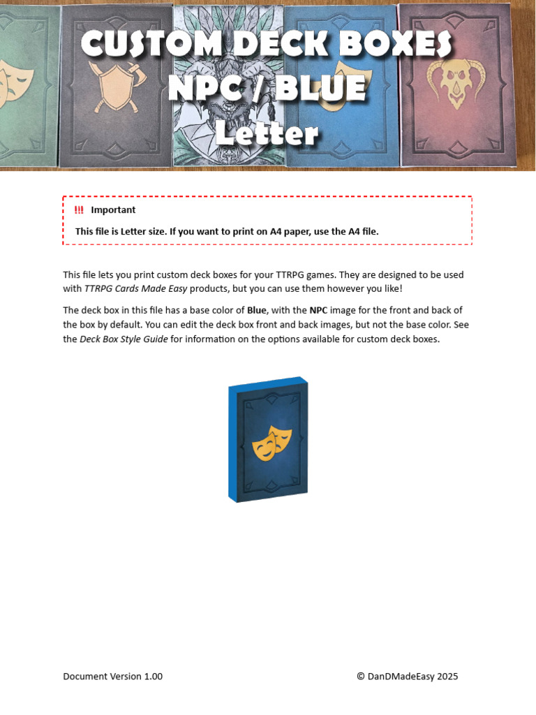 Custom Deck Boxes - NPC Blue - Letter | PDF