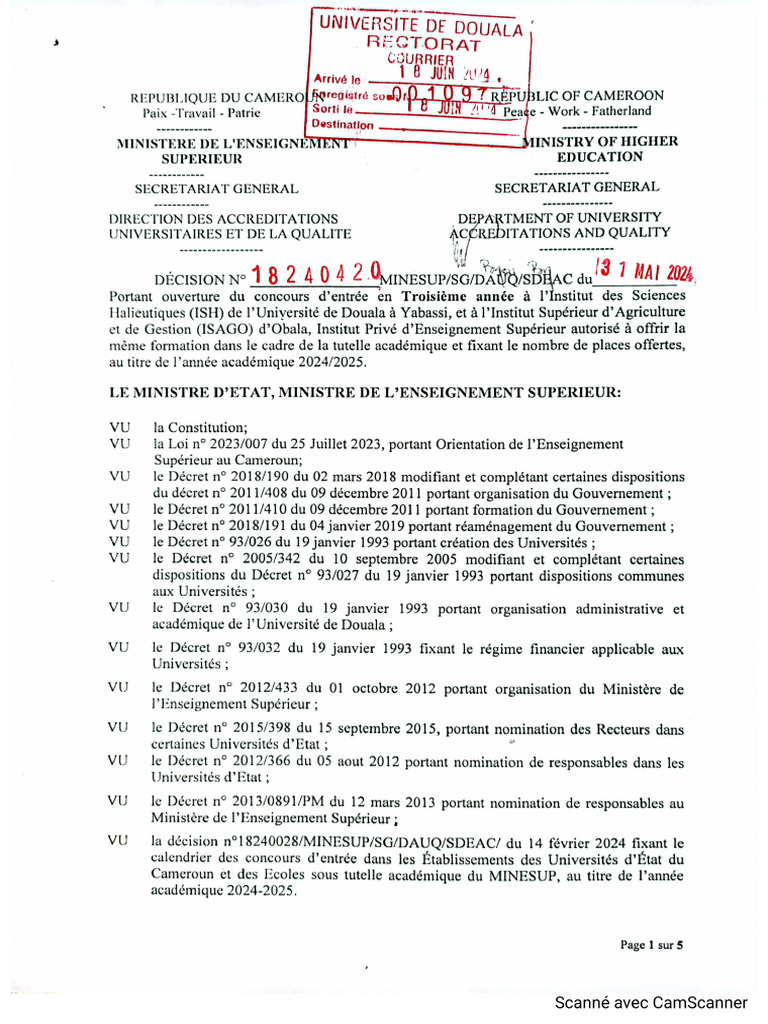 Décision Portant Ouverture Du Concours D'entrée en 3 Année A ISH Et A ...