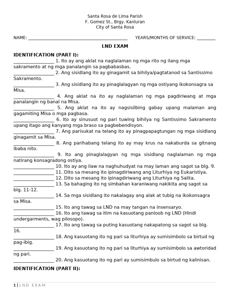LND Santa Rosa Exam | PDF