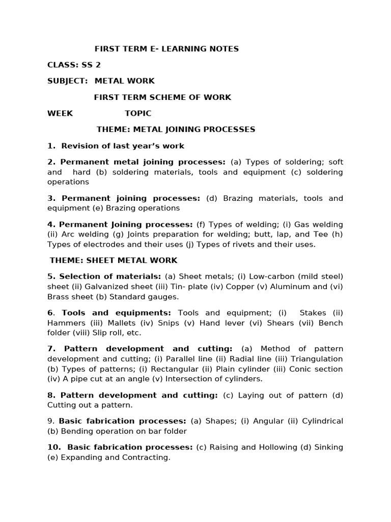 Ss2 Metal Work 1st Term | PDF | Soldering | Welding