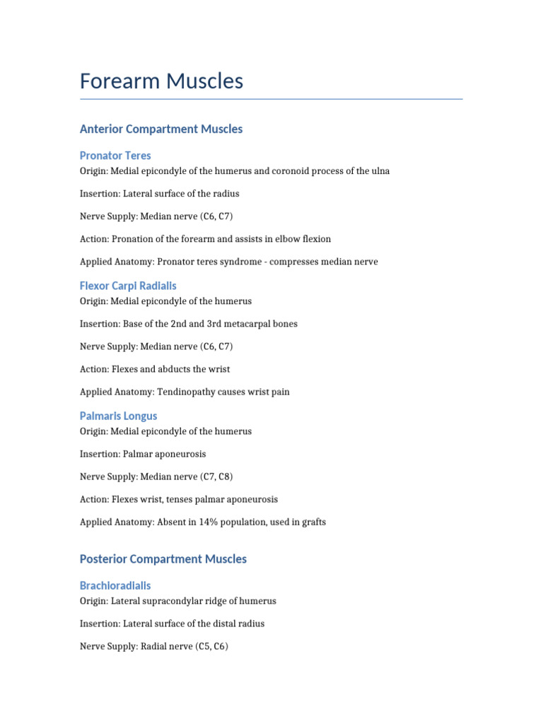Forearm Muscles Details | PDF
