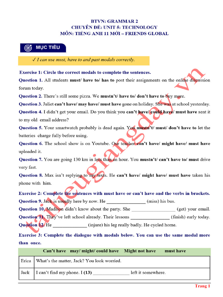 BTVN - Unit 5 - Grammar 2 - Friends Global | PDF
