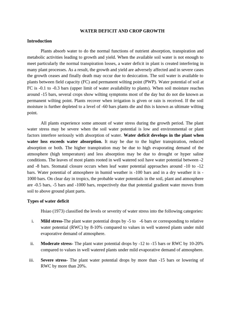 Water Deficit and Crop Growth | PDF | Photosynthesis | Leaf