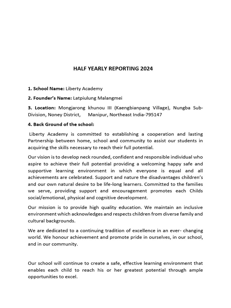 Liberty Academy Half-Yearly Report 2024 | PDF