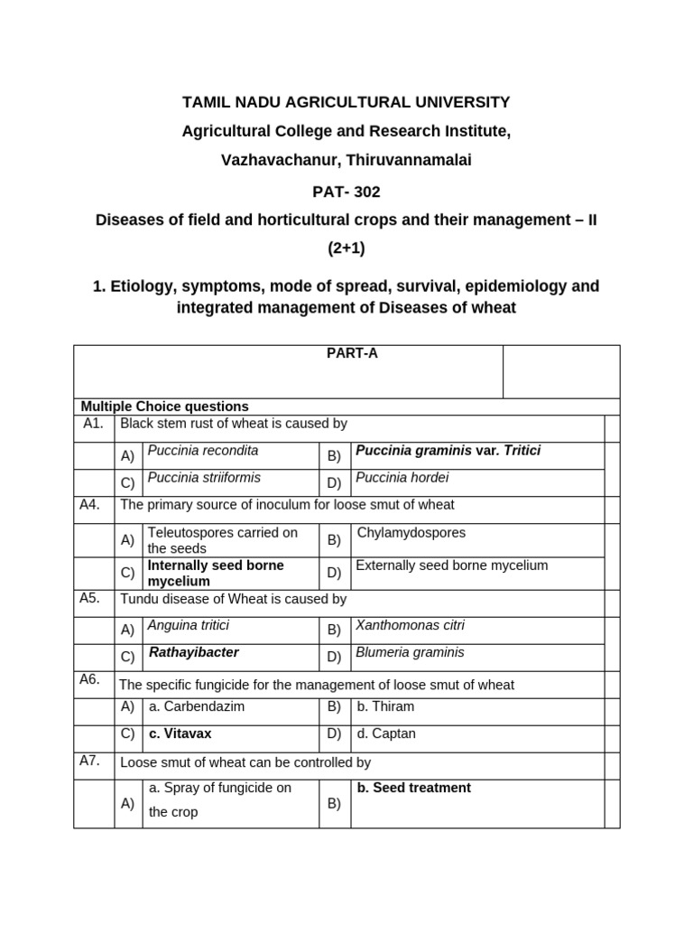 PAT 302- VVNR- Question Bank (1) | PDF | Chickpea | Organisms