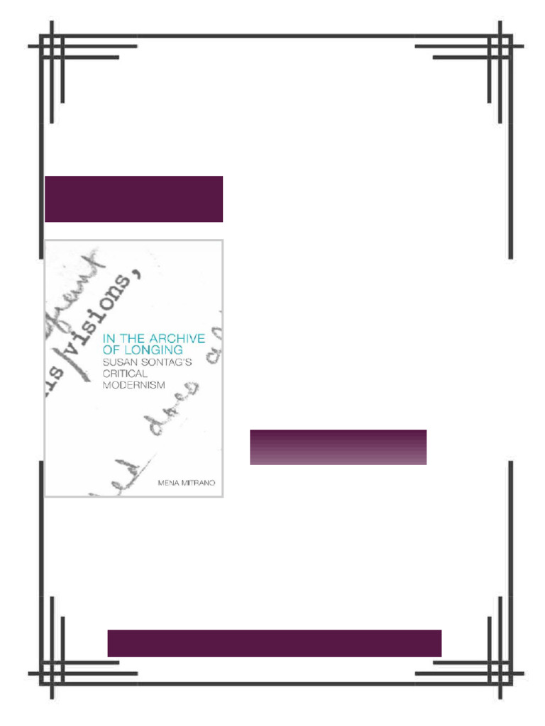 In the Archive of Longing Susan Sontag s Critical Modernism 1st Edition ...