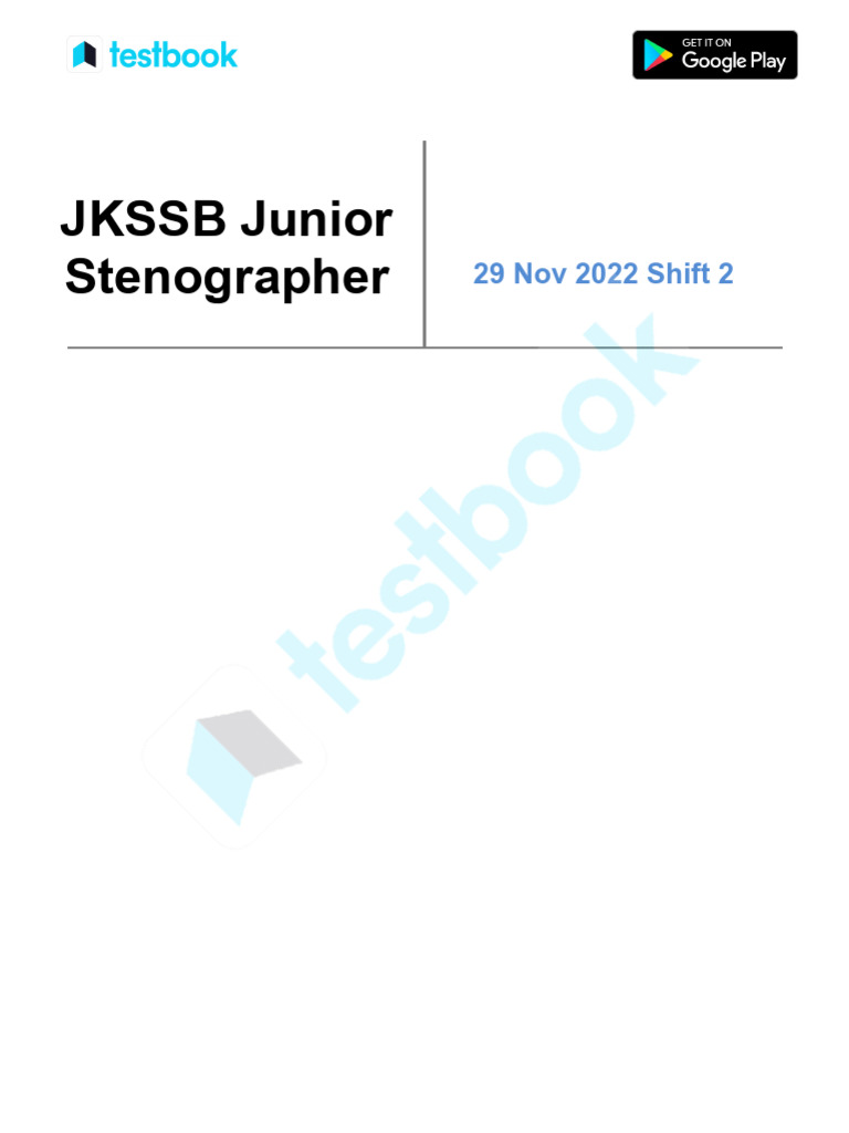 JKSSB Junior Stenographer Official Paper (Held On_ 29 Nov 2022 Shift 2 ...