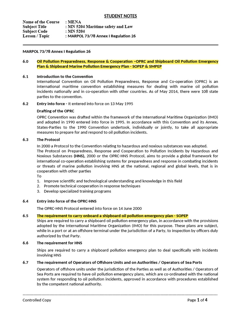 MARPOL 73/78 Oil Pollution Regulations | PDF