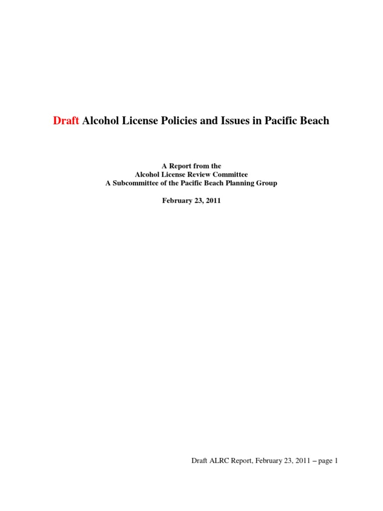 2011 - Alcohol Outlet Licensing Report To Pacific Beach Planning Group ...