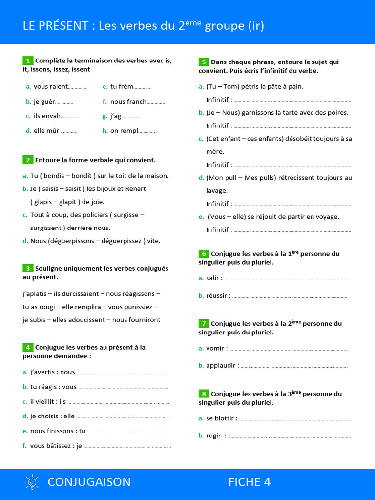Conjugaison des verbes du 2ème groupe | PDF | Verbe | Nombre grammatical