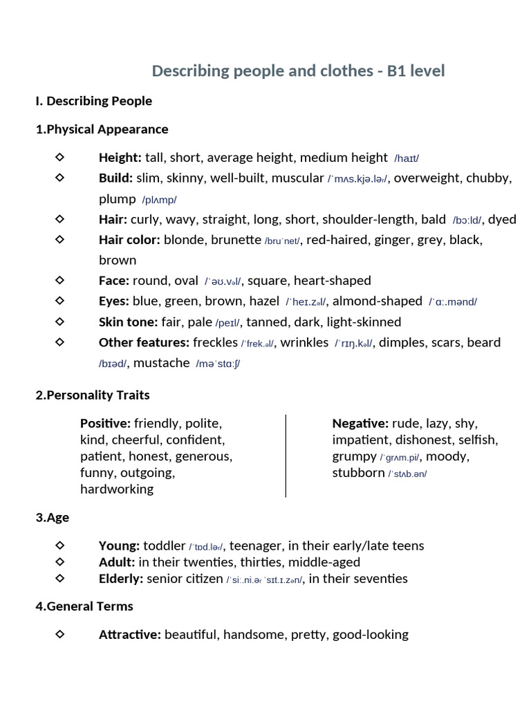 VOCAB Describing People and Clothes | PDF | Clothing | Scarf