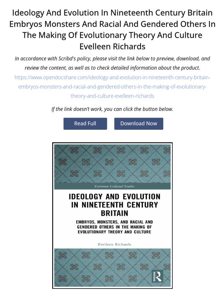 Ideology And Evolution In Nineteenth Century Britain Embryos Monsters ...