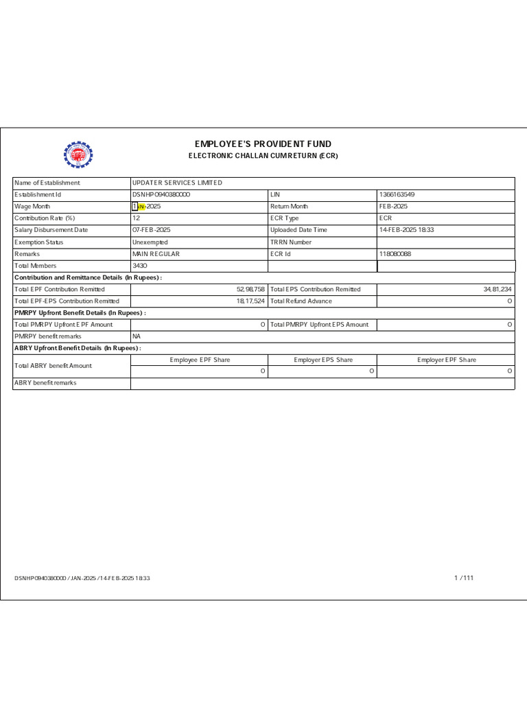 Epf Ecr Jan-2025 | PDF | Employee Relations | Industrial Relations