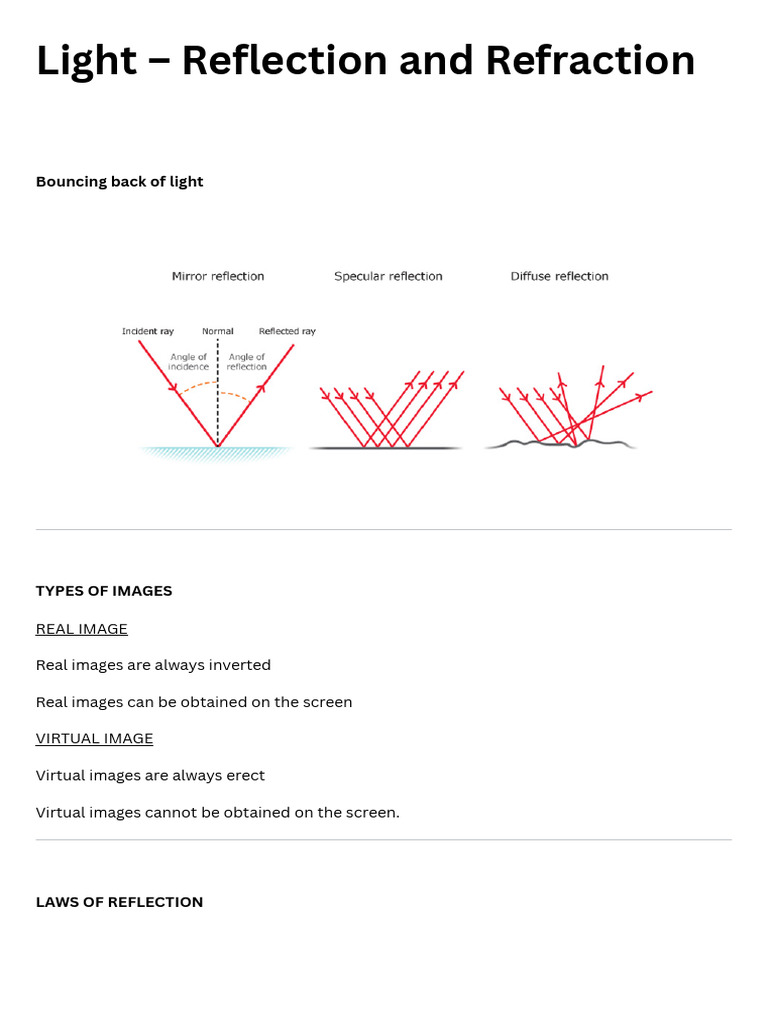 Light Reflection and Refraction Guide | PDF | Mirror | Sphere