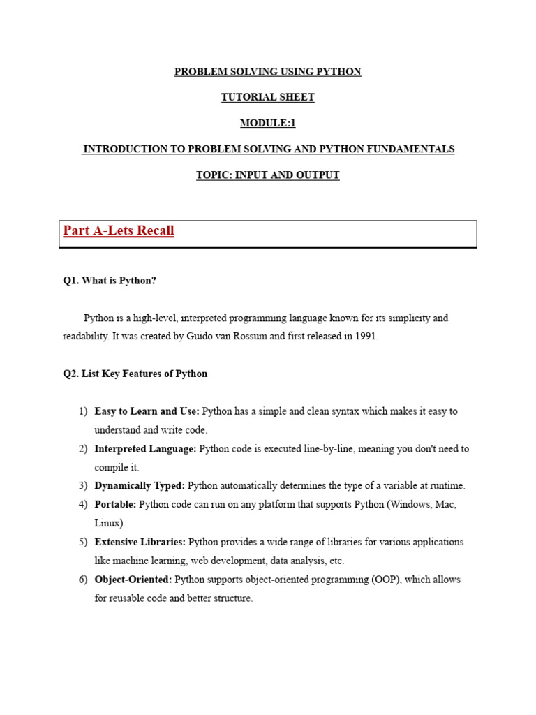 SESSION 1_Module 1- Python Input and Output_Updated.docx | PDF | Python (Programming Language ...