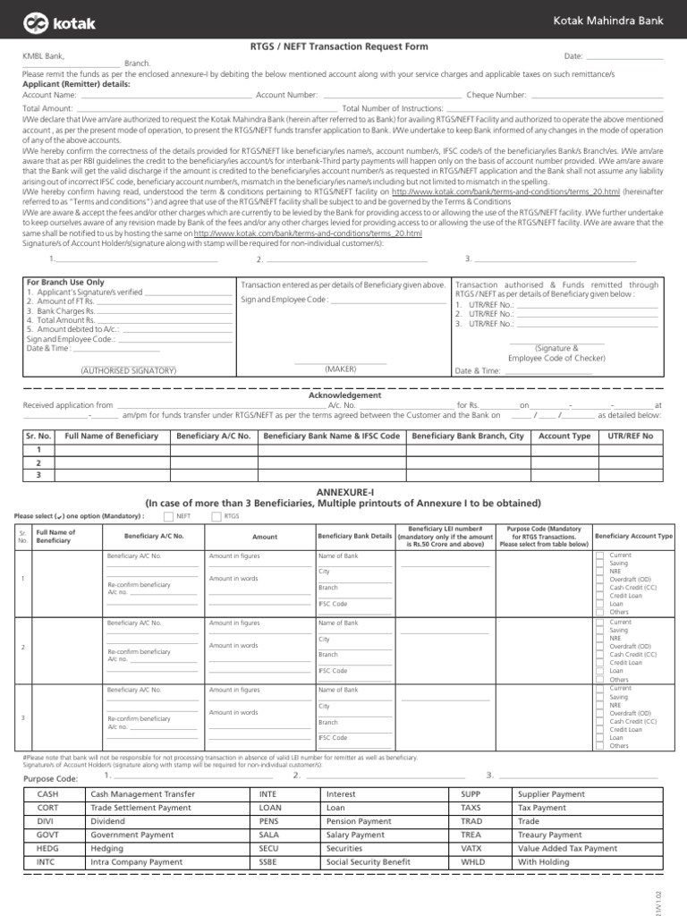 RTGS/NEFT Transaction Request Form | PDF | Financial Services | Banking
