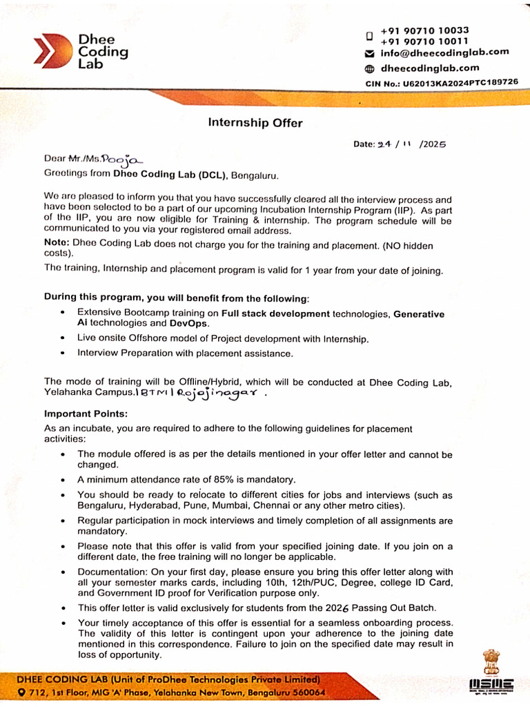 DheeCodingLab OfferLetter | PDF