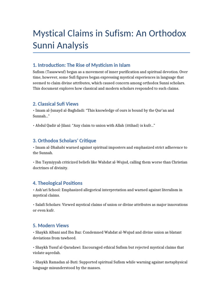 Mystical Claims in Sufism Orthodox Sunni Analysis | PDF