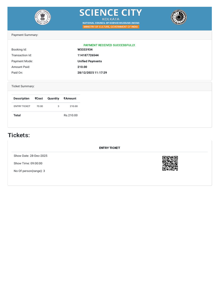 Science City Ticket | PDF