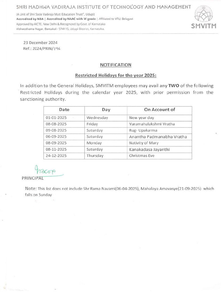 Restricted Holidays 2025 | PDF