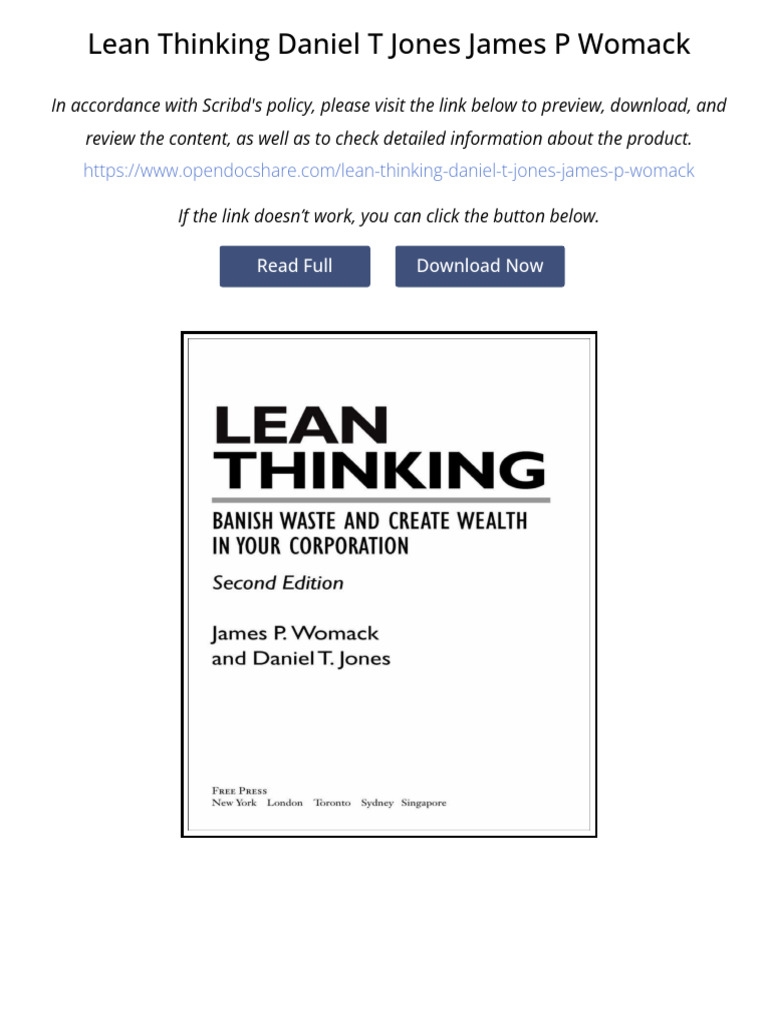 Lean Thinking Daniel T Jones James P Womack | PDF | Lean Manufacturing ...