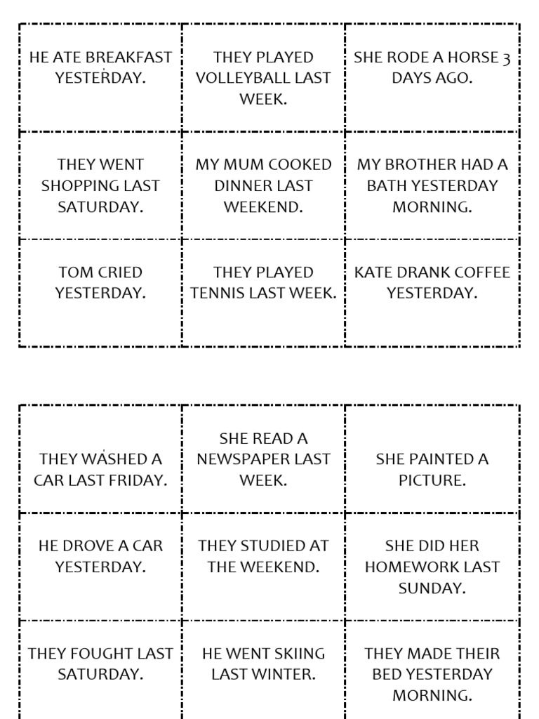 Past Simple Bingo | PDF