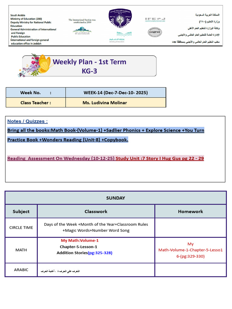Kg3 Weekly Plan _ 1 Term | PDF | Writing | Pedagogy