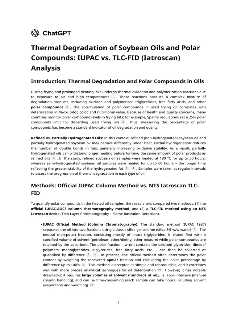 Thermal Degradation of Soybean Oils and Polar Compounds_ IUPAC vs. TLC ...