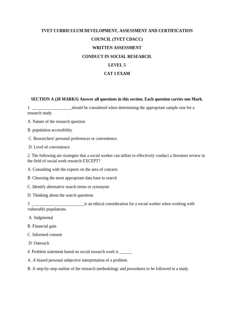 TVET Level 5 Social Research Assessment | PDF | Methodology | Social Work