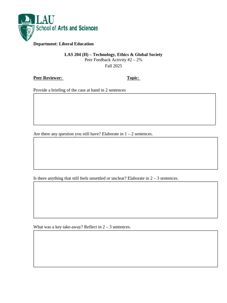 Peer Feedback Activity | PDF