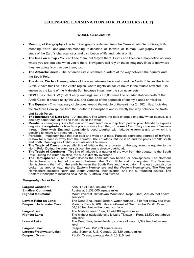World Geography for Teacher Licensure Exam | PDF | Equator | Latitude