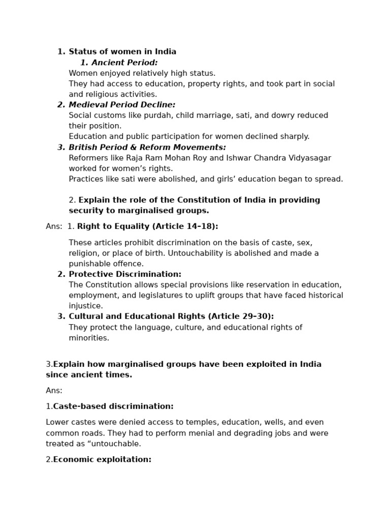 Status of Women and Marginalized Groups in India | PDF