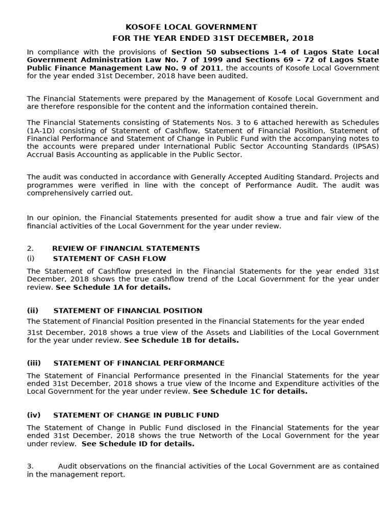 Kosofe Local Government Financial Report 2018 | PDF | Balance Sheet ...