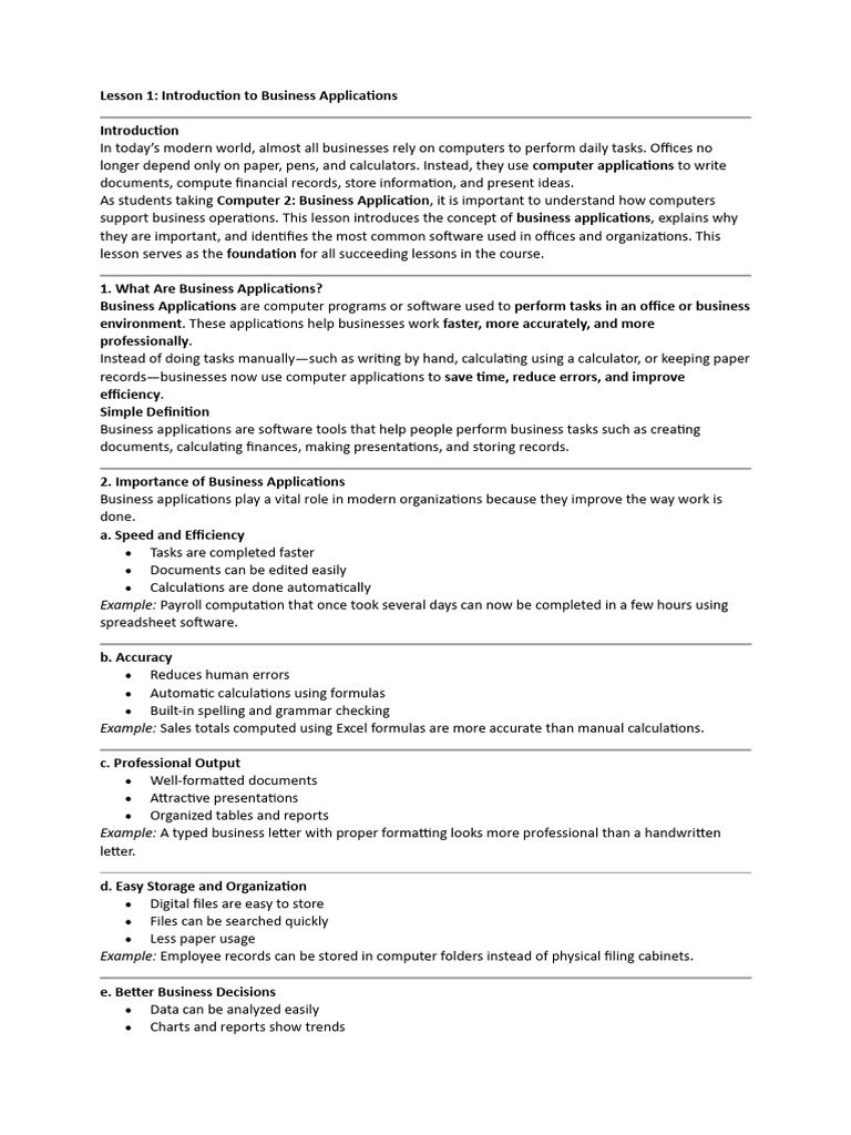 Introduction to Business Applications | PDF | Business Software ...