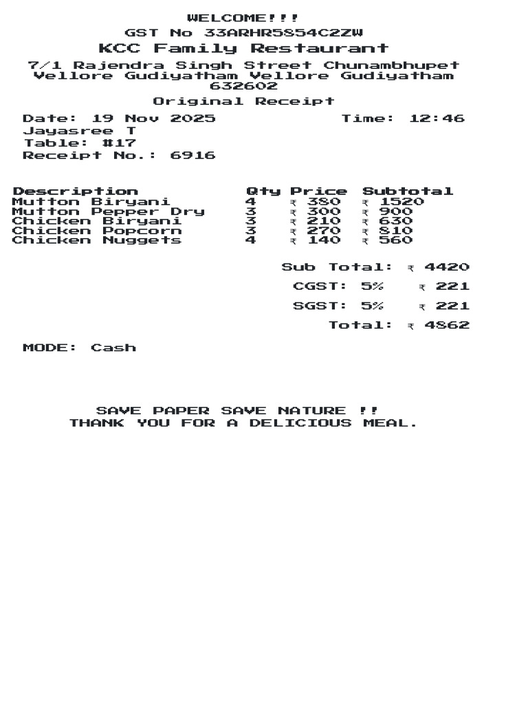 Restaurant Bill Template 1 | PDF